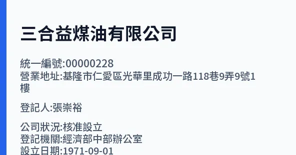 三合益煤油有限公司的照片-統編 00000228(基隆市) 公司登記資料與營業項目詳細圖表