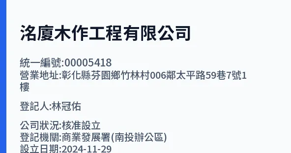 洺廈木作工程有限公司的照片-統編 00005418(彰化縣) 公司登記資料與營業項目詳細圖表