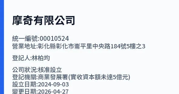 摩奇有限公司的照片-統編 00010524(彰化縣) 公司登記資料與營業項目詳細圖表