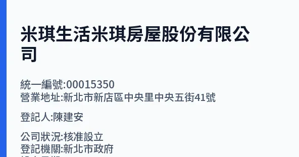 米琪生活米琪房屋股份有限公司的照片-統編 00015350(新北市) 公司登記資料與營業項目詳細圖表
