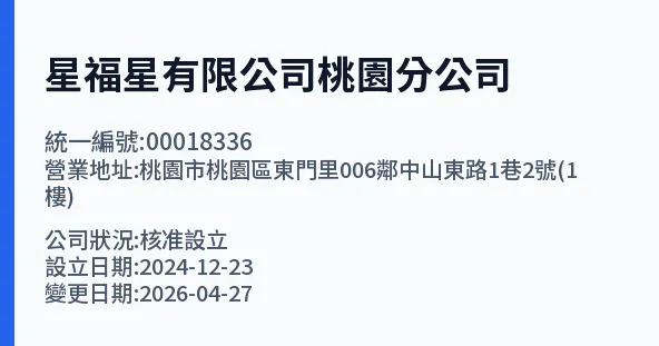 星福星有限公司桃園分公司的照片-統編 00018336(桃園市) 公司登記資料與營業項目詳細圖表