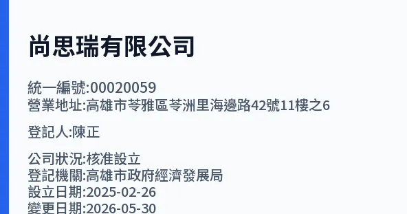 尚思瑞有限公司的照片-統編 00020059(高雄市) 公司登記資料與營業項目詳細圖表