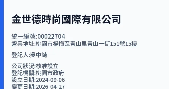 金世德時尚國際有限公司的照片-統編 00022704(桃園市) 公司登記資料與營業項目詳細圖表