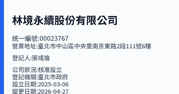 林境永續股份有限公司的照片-統編 00023767(臺北市) 公司登記資料與營業項目詳細圖表