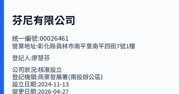 芬尼有限公司的照片-統編 00026461(彰化縣) 公司登記資料與營業項目詳細圖表