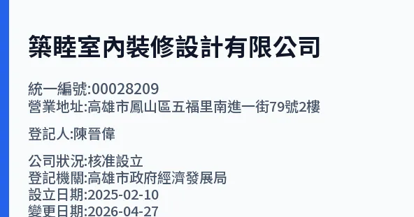 築睦室內裝修設計有限公司的照片-統編 00028209(高雄市) 公司登記資料與營業項目詳細圖表