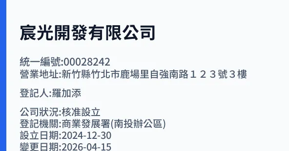 宸光開發有限公司的照片-統編 00028242(新竹縣) 公司登記資料與營業項目詳細圖表