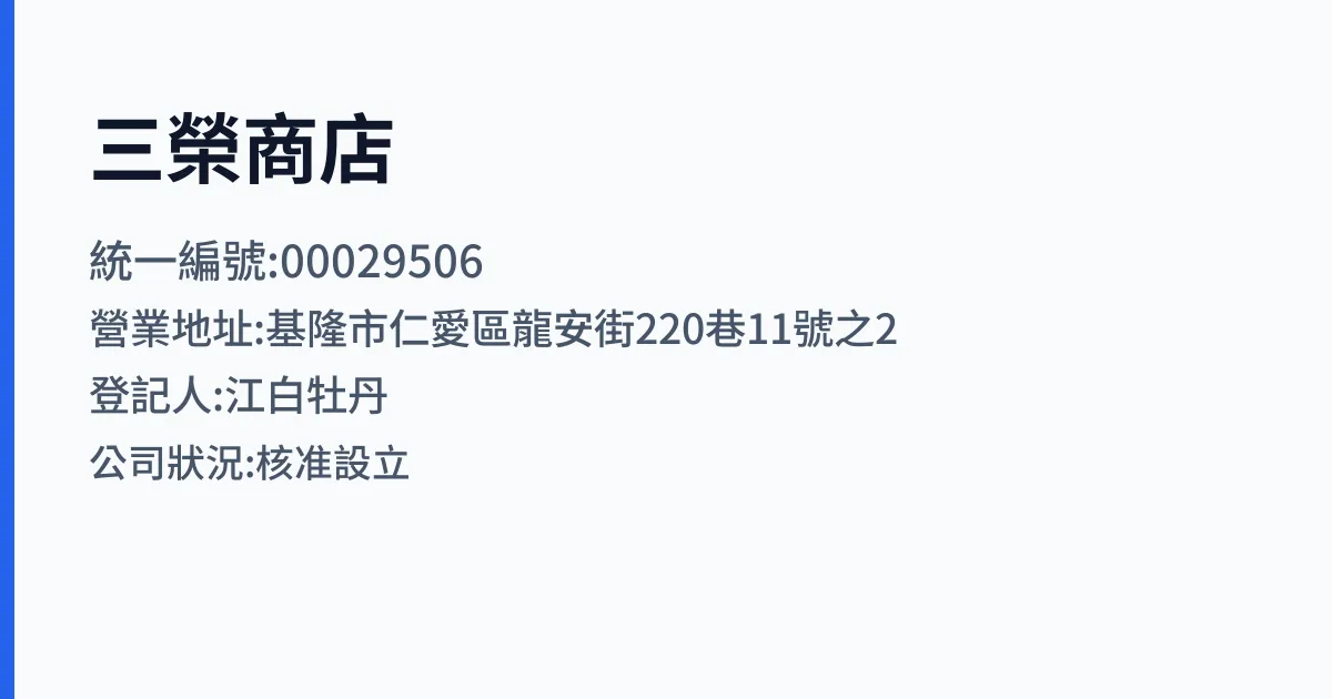 三榮商店 - 統編 00029506(基隆市) 公司登記資料與營業項目詳細圖表