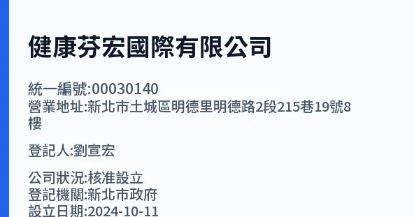 健康芬宏國際有限公司的照片-統編 00030140(新北市) 公司登記資料與營業項目詳細圖表