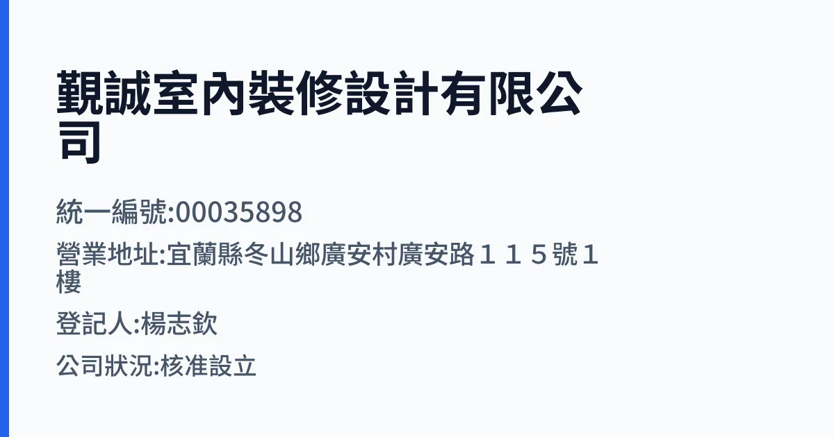 覲誠室內裝修設計有限公司 - 統編 00035898（宜蘭縣） 公司登記資料與營業項目詳細圖表