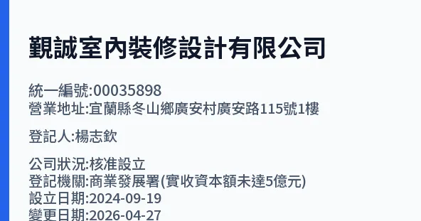 覲誠室內裝修設計有限公司的照片-統編 00035898(宜蘭縣) 公司登記資料與營業項目詳細圖表
