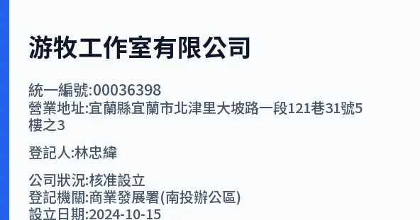 游牧工作室有限公司的照片-統編 00036398(宜蘭縣) 公司登記資料與營業項目詳細圖表