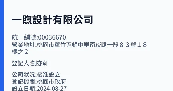 一煦設計有限公司的照片-統編 00036670(桃園市) 公司登記資料與營業項目詳細圖表