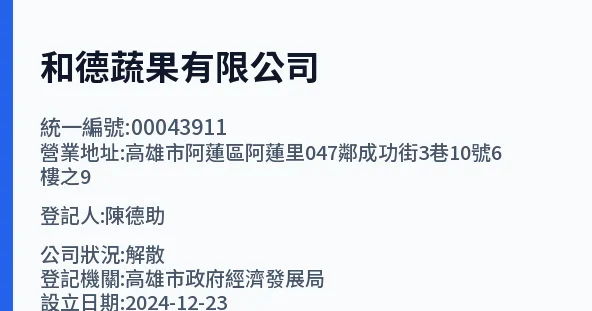 和德蔬果有限公司的照片-統編 00043911(高雄市) 公司登記資料與營業項目詳細圖表