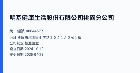 明基健康生活股份有限公司桃園分公司的照片-統編 00044572(桃園市) 公司登記資料與營業項目詳細圖表