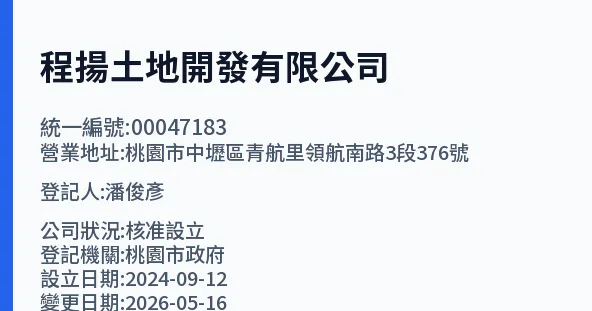 程揚土地開發有限公司的照片-統編 00047183(桃園市) 公司登記資料與營業項目詳細圖表