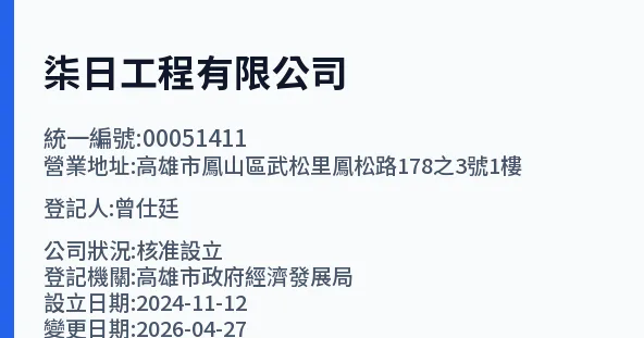 柒日工程有限公司的照片-統編 00051411(高雄市) 公司登記資料與營業項目詳細圖表