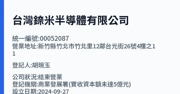 台灣錼米半導體有限公司的照片-統編 00052087(新竹縣) 公司登記資料與營業項目詳細圖表