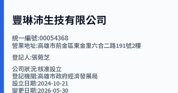 豐琳沛生技有限公司的照片-統編 00054368(高雄市) 公司登記資料與營業項目詳細圖表