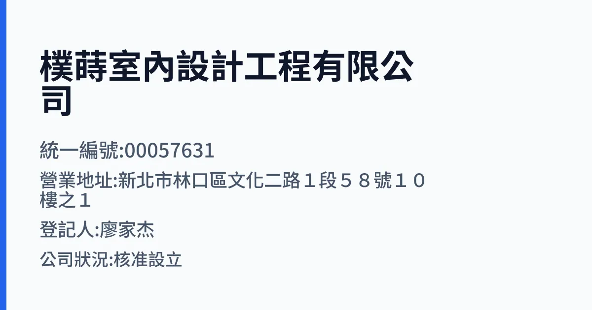 樸蒔室內設計工程有限公司 - 統編 00057631(新北市) 公司登記資料與營業項目詳細圖表