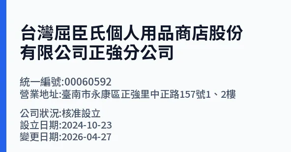 台灣屈臣氏個人用品商店股份有限公司正強分公司的照片-統編 00060592(臺南市) 公司登記資料與營業項目詳細圖表