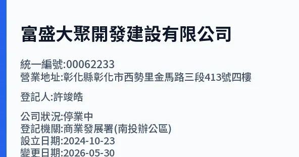 富盛大聚開發建設有限公司的照片-統編 00062233(彰化縣) 公司登記資料與營業項目詳細圖表