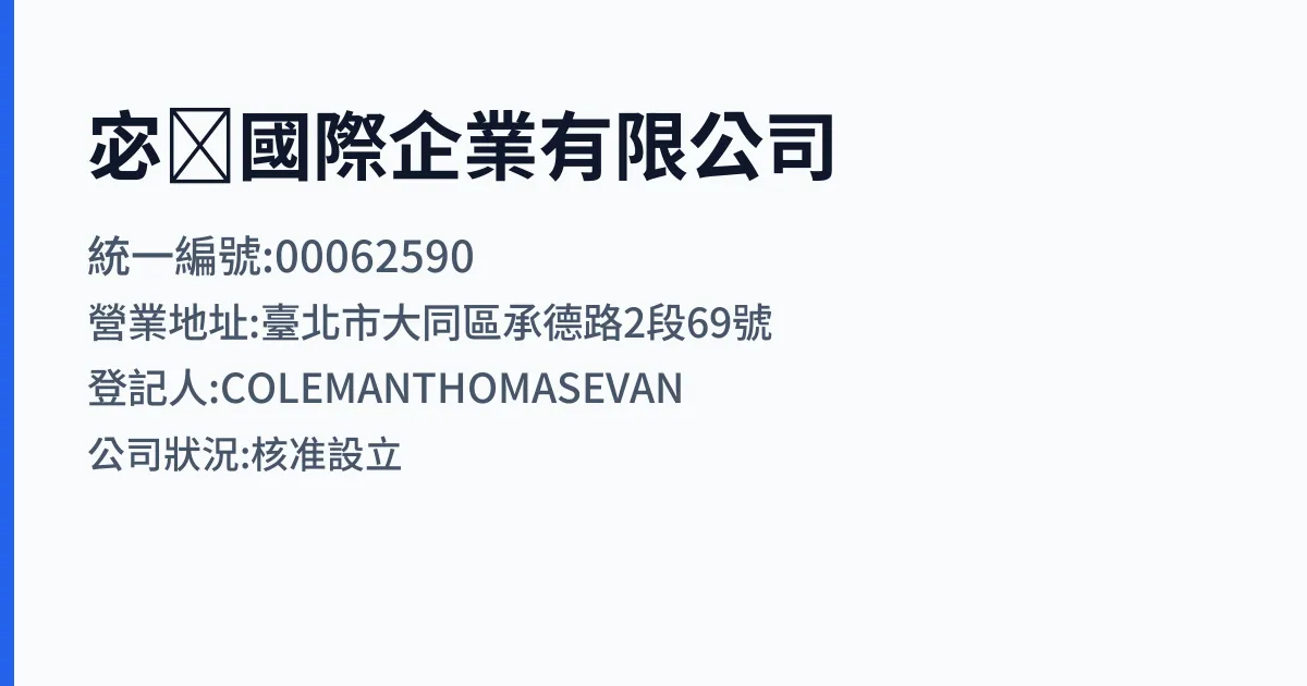 宓亜國際企業有限公司 - 統編 00062590(臺北市) 公司登記資料與營業項目詳細圖表