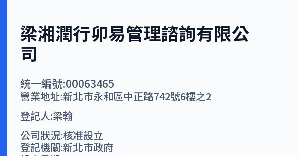 梁湘潤行卯易管理諮詢有限公司的照片-統編 00063465(新北市) 公司登記資料與營業項目詳細圖表