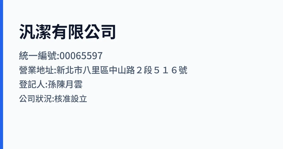 汎潔有限公司 - 統編 00065597(新北市) 公司登記資料與營業項目詳細圖表