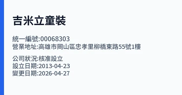 吉米立童裝的照片-統編 00068303(高雄市) 公司登記資料與營業項目詳細圖表