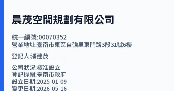 晨茂空間規劃有限公司的照片-統編 00070352(臺南市) 公司登記資料與營業項目詳細圖表