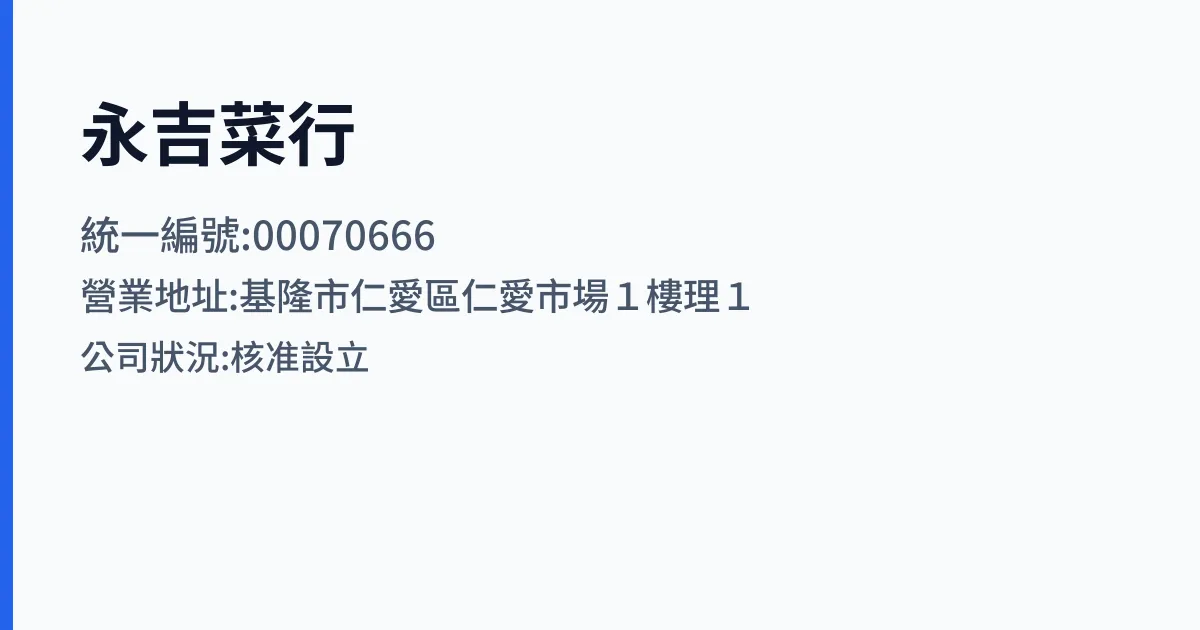 永吉菜行 - 統編 00070666(基隆市) 公司登記資料與營業項目詳細圖表