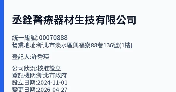 丞銓醫療器材生技有限公司的照片-統編 00070888(新北市) 公司登記資料與營業項目詳細圖表