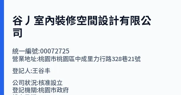 谷丿室內裝修空間設計有限公司的照片-統編 00072725(桃園市) 公司登記資料與營業項目詳細圖表