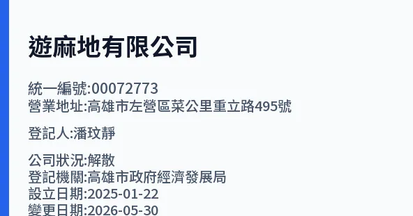 遊麻地有限公司的照片-統編 00072773(高雄市) 公司登記資料與營業項目詳細圖表