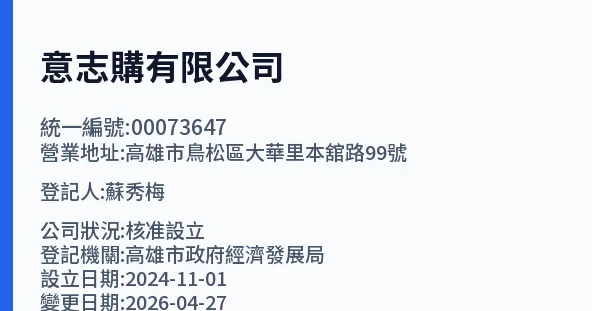 意志購有限公司的照片-統編 00073647(高雄市) 公司登記資料與營業項目詳細圖表