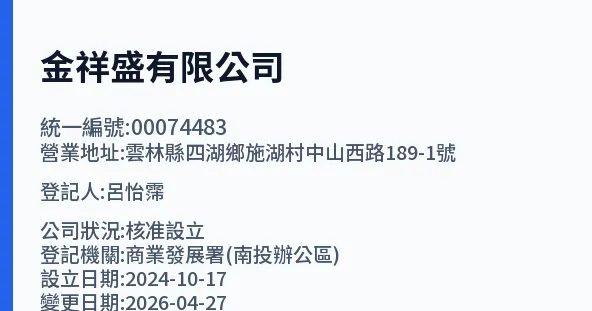 金祥盛有限公司的照片-統編 00074483(雲林縣) 公司登記資料與營業項目詳細圖表