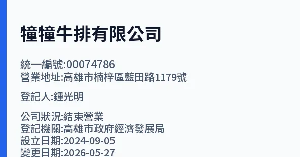 犝犝牛排有限公司的照片-統編 00074786(高雄市) 公司登記資料與營業項目詳細圖表