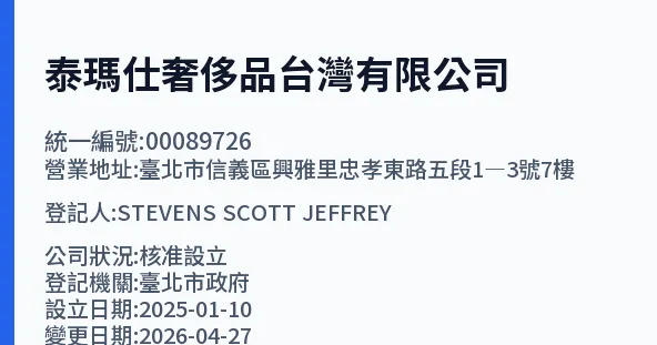 泰瑪仕奢侈品台灣有限公司的照片-統編 00089726(臺北市) 公司登記資料與營業項目詳細圖表