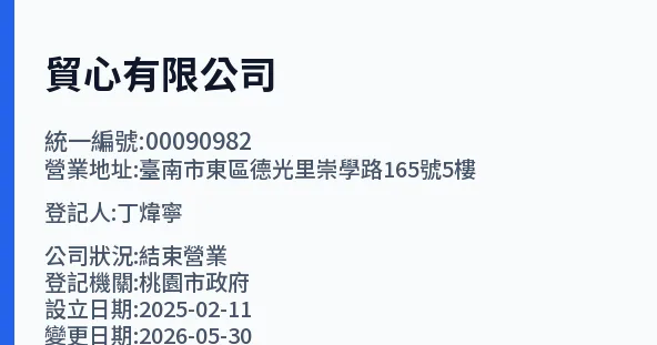 貿心有限公司的照片-統編 00090982(桃園市) 公司登記資料與營業項目詳細圖表