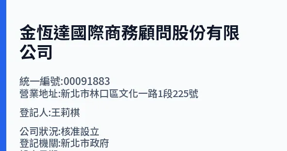 金恆達國際商務顧問股份有限公司的照片-統編 00091883(新北市) 公司登記資料與營業項目詳細圖表