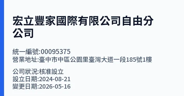 宏立豐家國際有限公司自由分公司的照片-統編 00095375(臺中市) 公司登記資料與營業項目詳細圖表