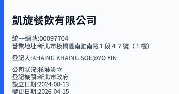 凱旋餐飲有限公司的照片-統編 00097704(新北市) 公司登記資料與營業項目詳細圖表