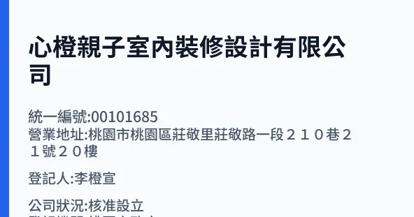 心橙親子室內裝修設計有限公司的照片-統編 00101685(桃園市) 公司登記資料與營業項目詳細圖表