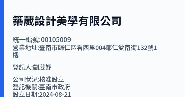 築葳設計美學有限公司的照片-統編 00105009(臺南市) 公司登記資料與營業項目詳細圖表
