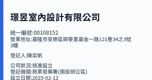 璟昱室內設計有限公司的照片-統編 00108152(基隆市) 公司登記資料與營業項目詳細圖表