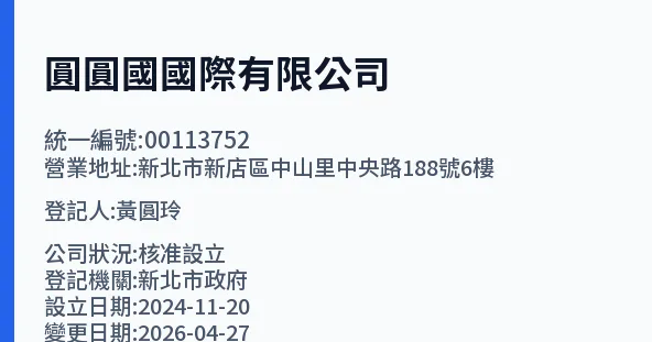 圓圓國國際有限公司的照片-統編 00113752(新北市) 公司登記資料與營業項目詳細圖表