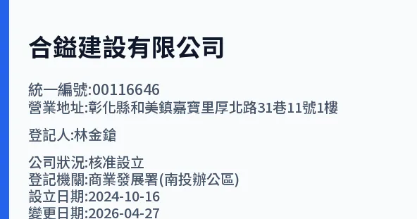 合鎰建設有限公司的照片-統編 00116646(彰化縣) 公司登記資料與營業項目詳細圖表