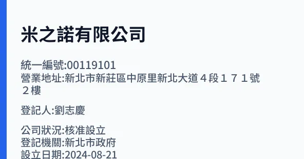 米之諾有限公司的照片-統編 00119101(新北市) 公司登記資料與營業項目詳細圖表