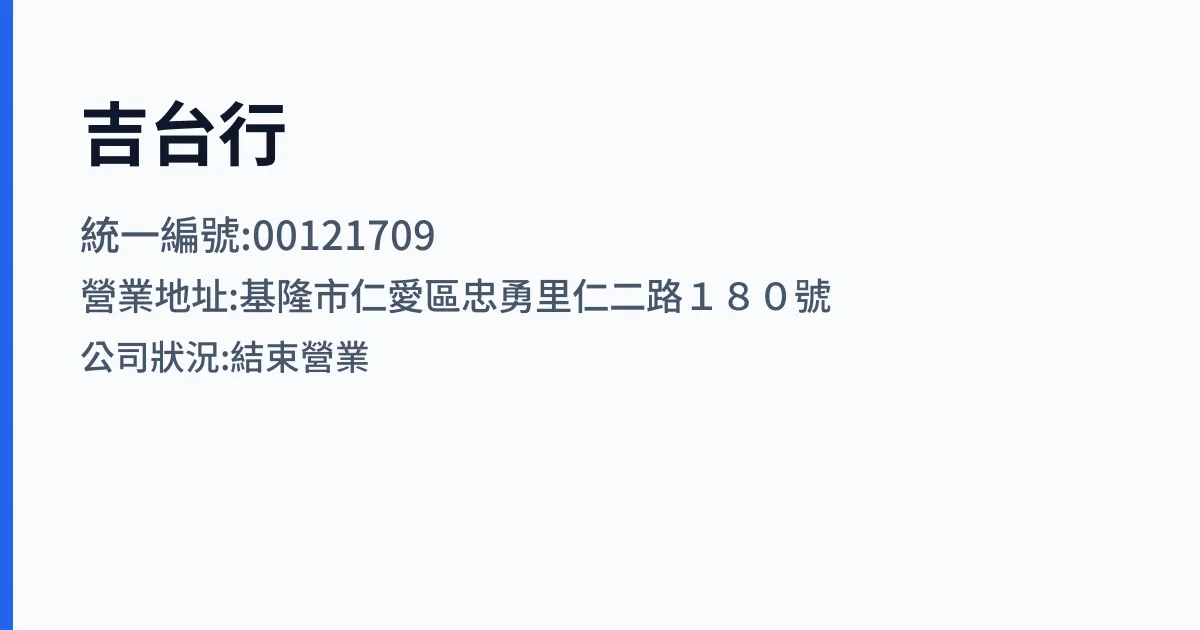 吉台行 - 統編 00121709(基隆市) 公司登記資料與營業項目詳細圖表